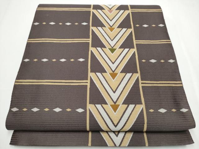 平和屋着物●両面　全通柄袋帯　作家物　紹巴全通織　幾何学文様　正絹　逸品　CAAY2501hy