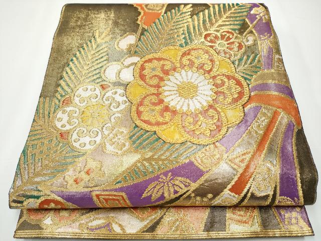 平和屋着物●西陣　川島織物　本金　六通柄　本袋帯　束ね熨斗草花文　金糸　正絹　逸品　CAAY2527hy