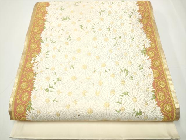 平和屋着物●山口美術織物　皇室　伊勢神宮御用　西陣織　太鼓柄袋帯　献上春菊文　正絹　逸品　未使用　CAAY2532hy