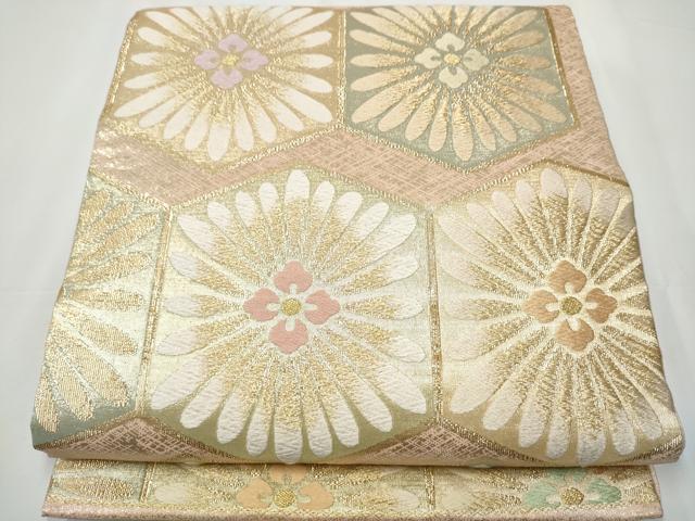 平和屋着物●六通柄袋帯　唐織　亀甲花文　金糸　正絹　逸品　CAAY2537hy