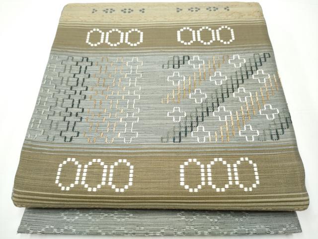 平和屋着物●六通柄袋帯　紬地　花織　正絹　逸品　CAAY2539hy