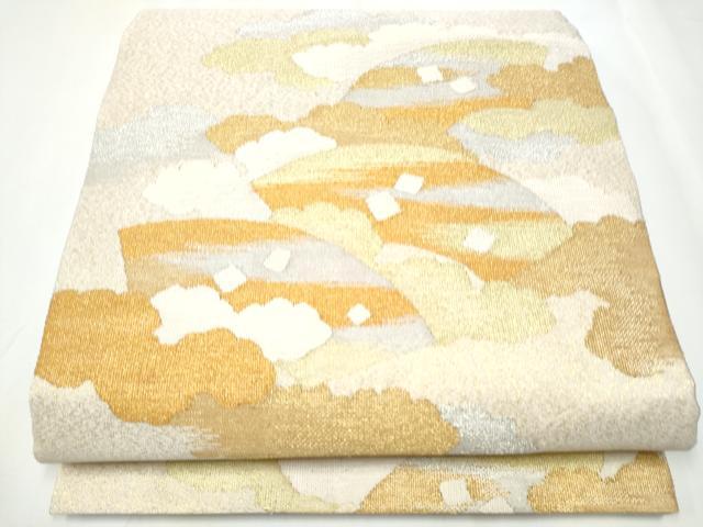 平和屋着物●爪掻き本綴れ　両面　太鼓柄袋帯　手おり　雲重ね地紙文　金銀糸　正絹　逸品　CAAY2542hy