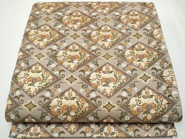 平和屋着物●六通柄袋帯　唐織　草花菱文　金糸　正絹　逸品　CAAY2544hy