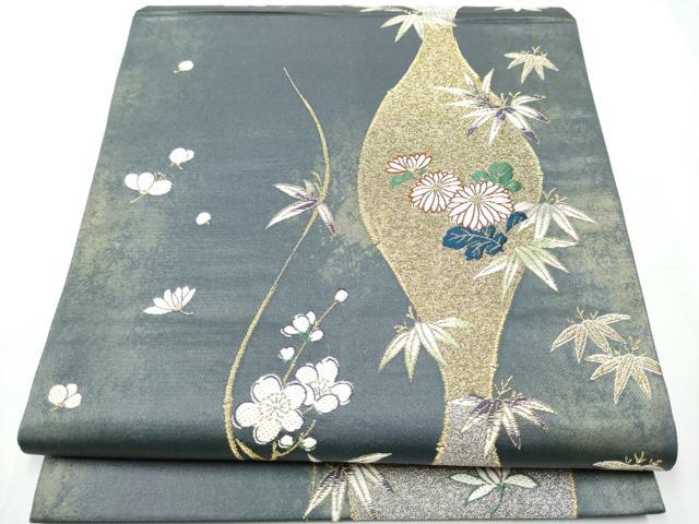 平和屋着物●六通柄袋帯　縦枠花文　金銀糸　引箔　正絹　逸品　CAAY2545hy