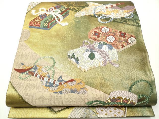 平和屋着物●六通柄袋帯　唐織　文箱草花文　金銀糸　引箔　正絹　逸品　CAAY2549hy