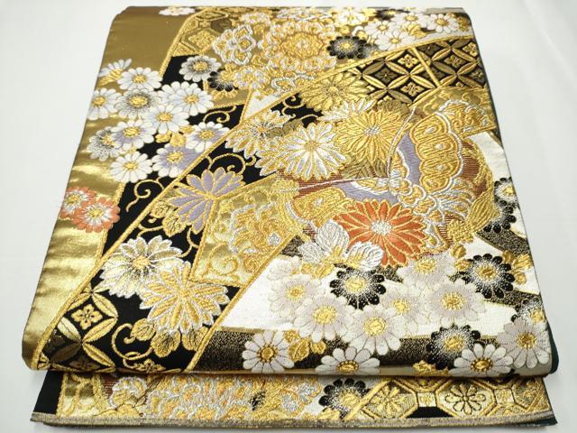 平和屋着物●六通柄袋帯　唐織　花唐草文　黒地　金銀糸　正絹　逸品　CAAY2554hy