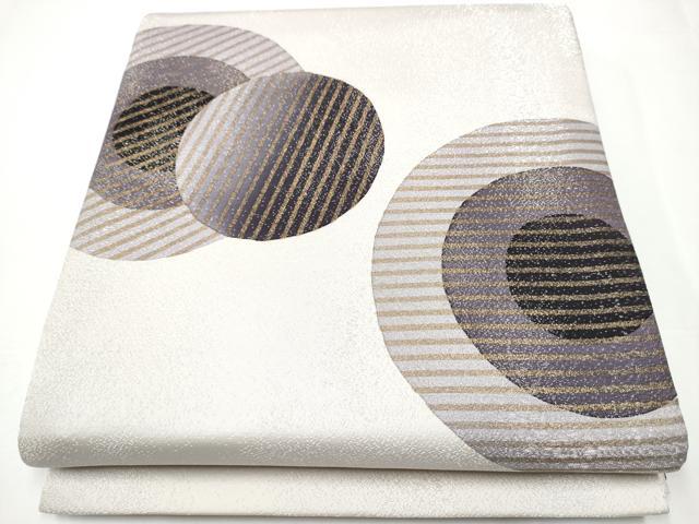 平和屋着物●太鼓柄袋帯　丸文　銀通し地　正絹　逸品　CAAY2573hy