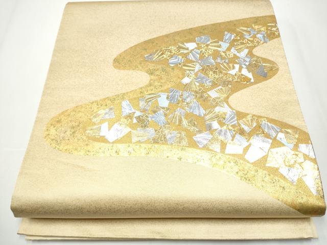 平和屋着物●太鼓柄袋帯　流水箔散らし文　金銀彩　正絹　逸品　CAAY2583hy