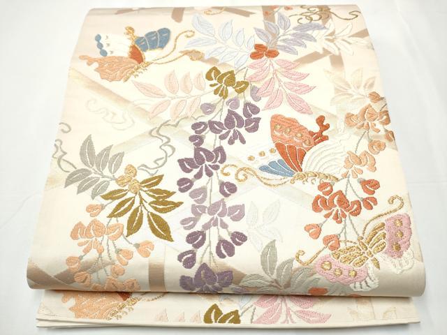 平和屋着物●六通柄袋帯　唐織　花蝶文　金糸　正絹　逸品　CAAY2584hy