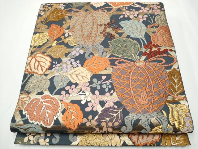 平和屋着物●六通柄袋帯　唐織　仕覆花文　金糸　正絹　逸品　CAAY2586hy