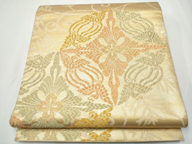 平和屋着物●三風魯・堀江三郎　六通柄袋帯　花唐草文　金糸　正絹　逸品　CAAY2589hy
