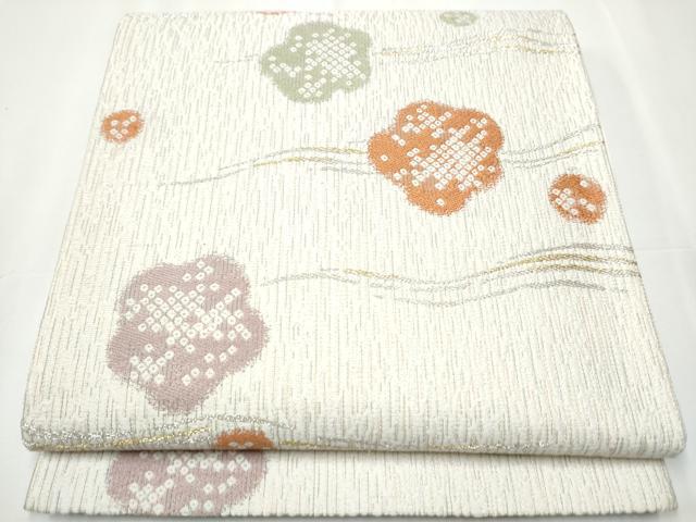 平和屋着物●六通柄袋帯　舞梅文　金銀糸　正絹　逸品　CAAY2598hy