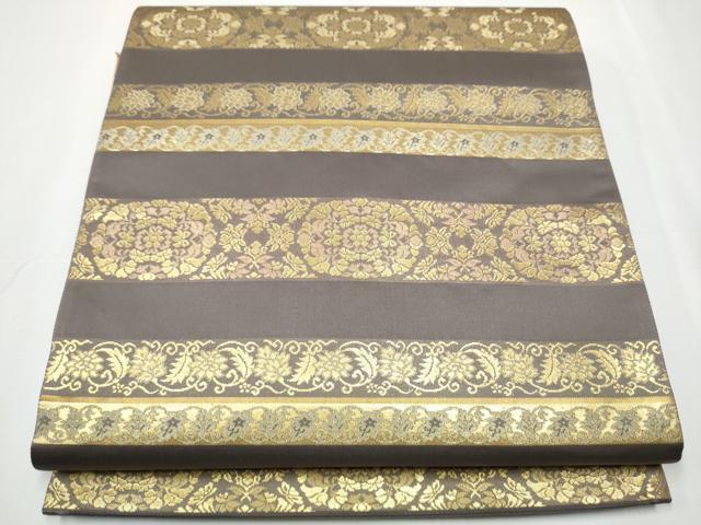 平和屋着物●西陣織　陰山織物謹製　箔屋清兵衛　太鼓柄袋帯　草木染　横段花唐草文　本金箔　正絹　逸品　CAAY2599hy