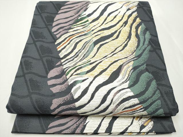 平和屋着物●六通柄袋帯　流線文　金銀糸　正絹　逸品　CAAY2607hy