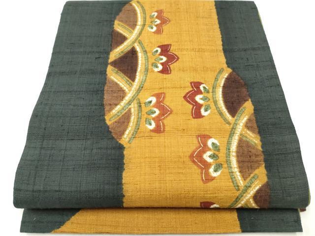 平和屋着物●太鼓柄袋帯　生紬　舞花文　正絹　逸品　CAAY2611hy