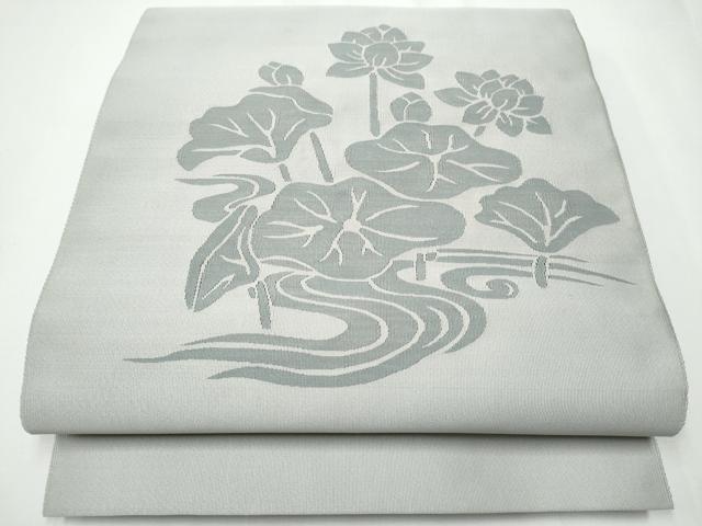 平和屋着物●八寸名古屋帯　流水花文　白鼠色　正絹　逸品　CAAY2628hy