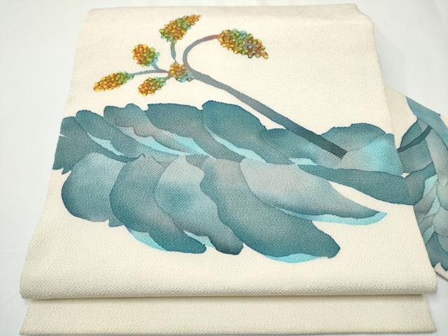 平和屋着物●九寸名古屋帯　ろうけつ染め　枝花文　鬼しぼ縮緬　枝花文　正絹　逸品　CAAY2632hy
