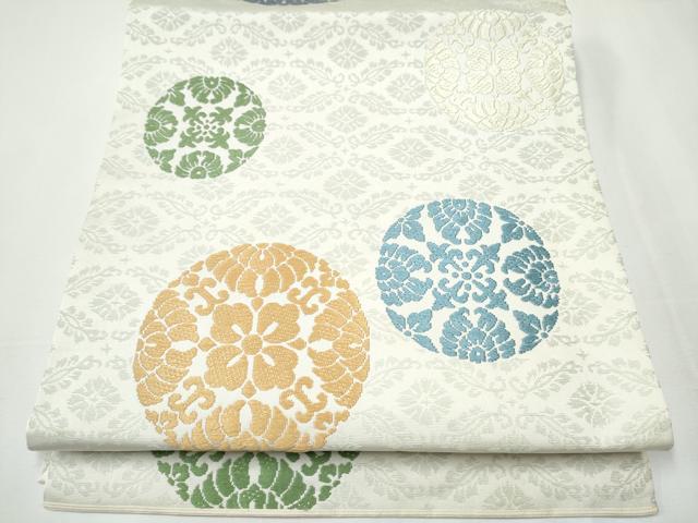 平和屋着物●西陣　川島織物　九寸名古屋帯　唐織　花唐草丸文　正絹　逸品　CAAY2635hy