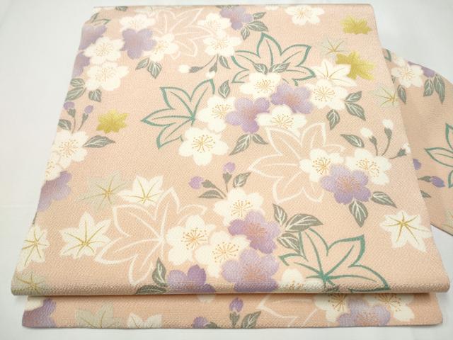 平和屋着物●全通柄　九寸名古屋帯　舞桜文　鬼しぼ縮緬　正絹　逸品　CAAY2639hy