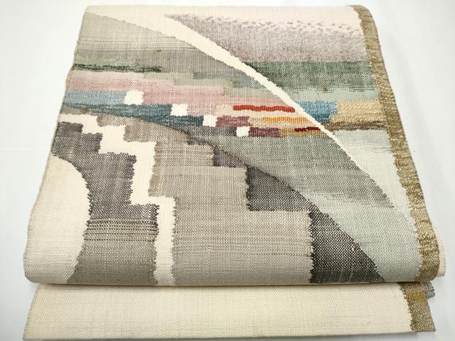 平和屋着物●八寸名古屋帯　紬地　幾何学文様　正絹　逸品　CAAY2642hy