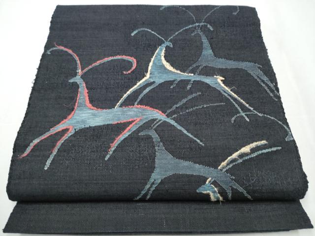 平和屋着物●八寸名古屋帯　紬地　鹿　正絹　逸品　CAAY2643hy