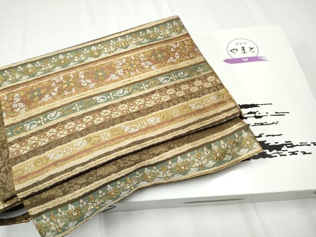 平和屋着物●ワンタッチつけ帯　横段花文　金糸　やまと誂製　箱付き　正絹　逸品　CAAY2658hy