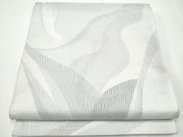 平和屋着物●芸術家　岡本太郎　六通柄袋帯　流線文　銀通し地　正絹　逸品　CAAY2662hy
