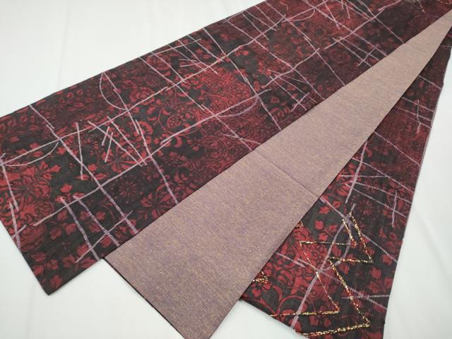 平和屋着物●両面　全通柄袋帯　紬地　型染め　更紗花唐草文　金糸　ますいわ屋扱い　正絹　逸品　CAAY2671hy