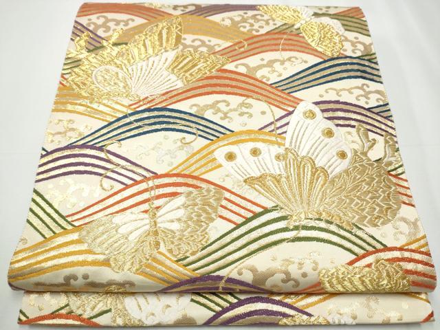 平和屋着物●六通柄袋帯　唐織　流水舞蝶文　金糸　正絹　逸品　CAAY2685hy