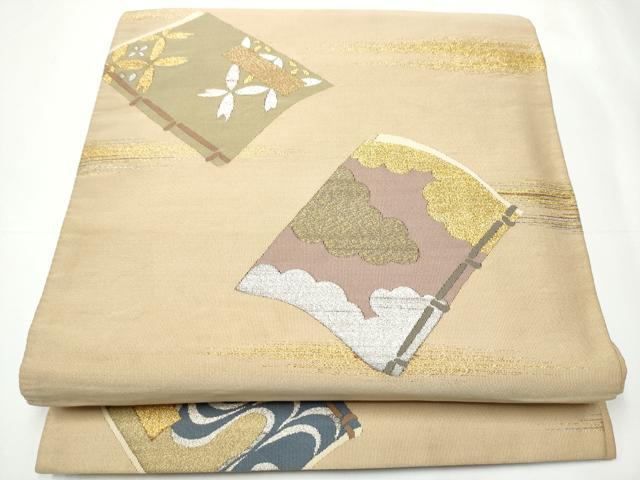平和屋着物●爪掻き本綴れ　丸帯　引き抜き帯　冊子花文　金銀糸　正絹　逸品　CAAY2700hy