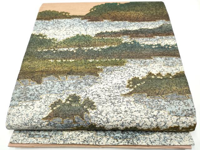 平和屋着物●日本工芸会正会員　大村禎一　六通柄袋帯　紬地　奥の細道　金彩　正絹　逸品　CAAY2703hy