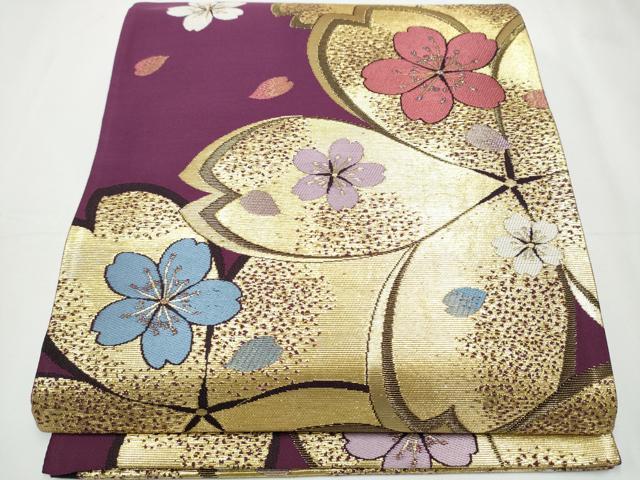 平和屋着物●六通柄袋帯　舞桜文　金銀糸　正絹　逸品　CAAY2712hy