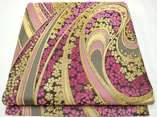 平和屋着物●六通柄袋帯　舞桜文　金糸　正絹　逸品　CAAY2739hy