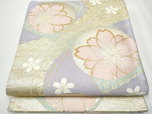 平和屋着物●六通柄袋帯　唐織　色紙舞桜文　金銀糸　正絹　逸品　CAAY2749hy