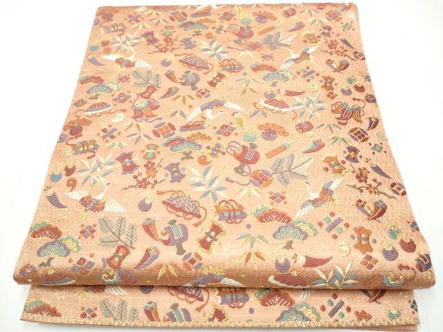 平和屋着物●六通柄袋帯　唐織　あけぼの繭　華寿秀宝文　金糸　正絹　逸品　CAAY2754hy