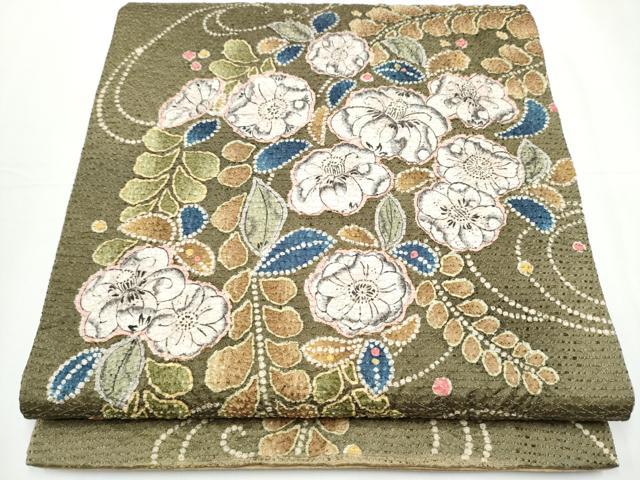 平和屋着物●六通柄袋帯　辻が花　絞り　金通し地　正絹　逸品　CAAY2764hy