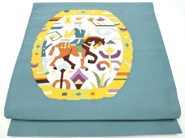 平和屋着物●爪掻き本綴れ　八寸名古屋帯　狩猟文　金銀糸　正絹　逸品　CAAY2786hy