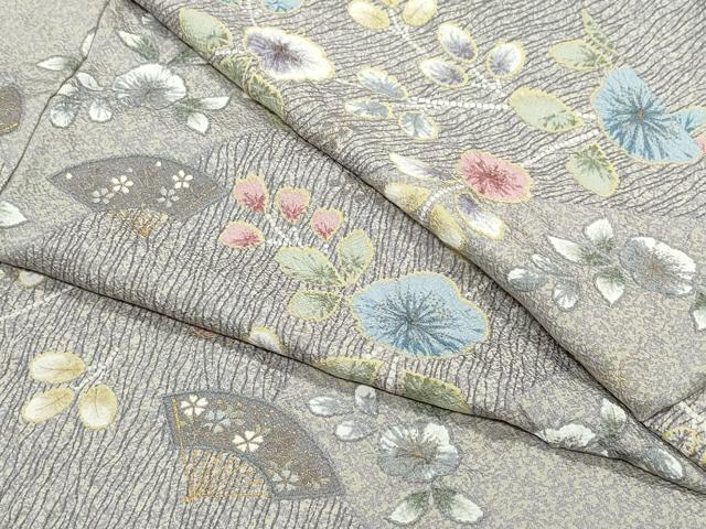 平和屋着物●上質な小紋　絞り　扇面草花文　金彩　正絹　逸品　CAAY2841vf