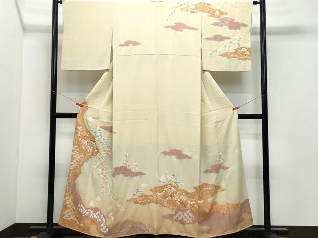 平和屋着物●十日町　名門　滝泰謹製　訪問着　絞り　枝松梅文　金彩　正絹　逸品　CAAY2885vf