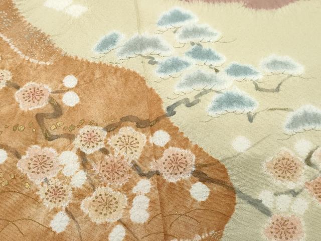 平和屋着物○十日町 名門 滝泰謹製 訪問着 絞り 枝松梅文 金彩