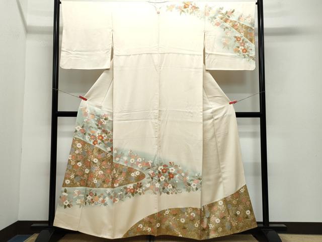 平和屋着物●訪問着　駒刺繍　花唐草文　正絹　逸品　CAAY2921vf