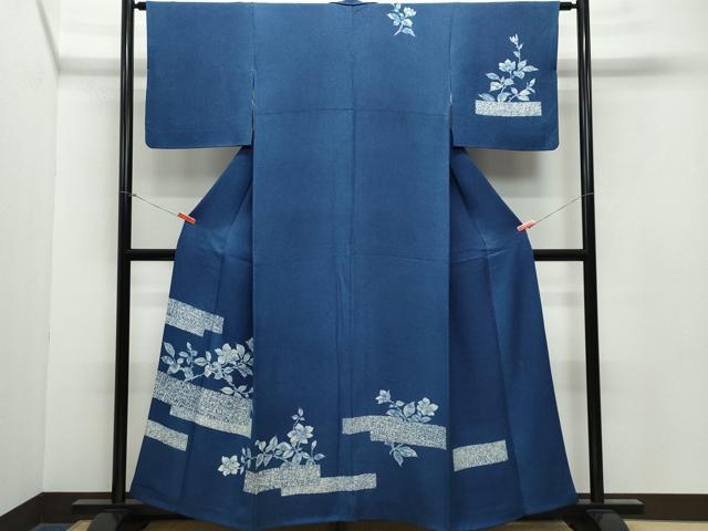 平和屋着物●現代の名工　古庄紀治　訪問着　天然藍　枝花文　正絹　逸品　CAAY2933vf