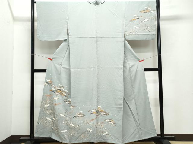 平和屋着物●訪問着　刺繍　飛鳥立波飛鶴松文　金彩　正絹　逸品　CAAY2945vf