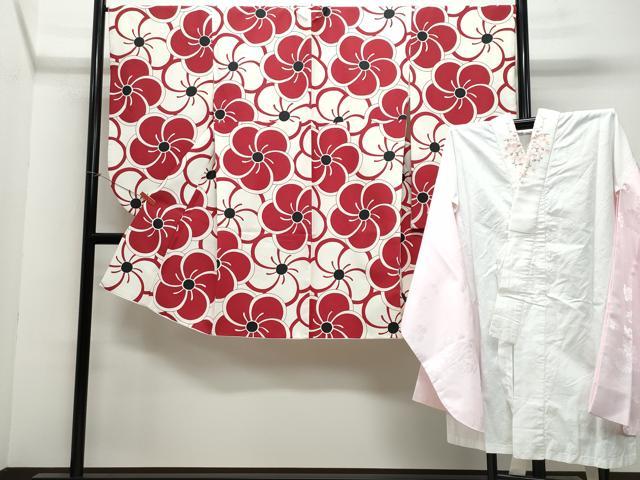 平和屋着物●小振袖　二尺袖・半襦袢セット　舞梅文　半衿刺繍　洗える着物　CAAY2971vf