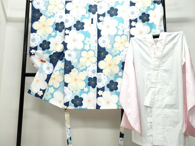 平和屋着物●小振袖　二尺袖・半襦袢セット　舞梅文　半衿刺繍　洗える着物　CAAY2974vf