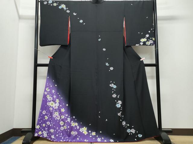 平和屋着物●訪問着　舞花文　黒地　正絹　逸品　CAAY2976vf