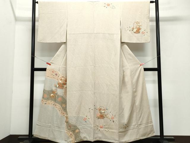 平和屋着物●訪問着　花籠文　金彩　鬼しぼ縮緬　やまと誂製　正絹　逸品　CAAY2994vf