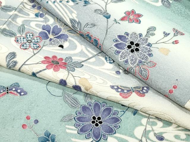 平和屋着物●上質な小紋　舞蝶枝花文　銀彩　正絹　逸品　CAAY2997vf