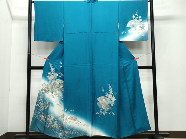 平和屋着物●訪問着　螺鈿　扇面更紗草花文　暈し染め　金銀彩　正絹　逸品　CAAY3001vf