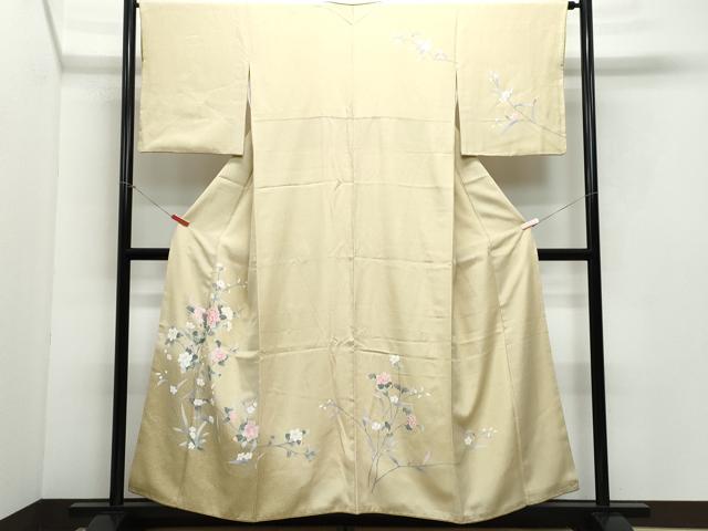 平和屋着物●訪問着　友禅　枝花文　たたき染め　正絹　逸品　CAAY3031vf